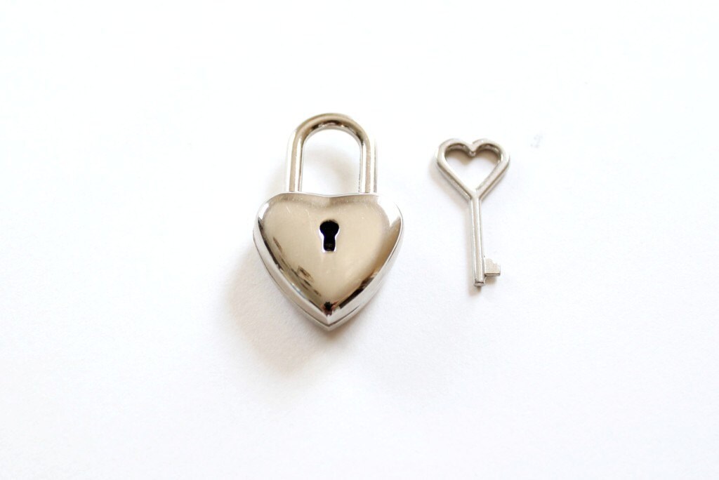 Small Heart Lock With Heart Key / Heart Padlock & Key Heart Charm ...
