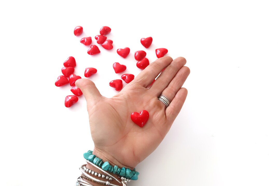 Mini Hearts , Small Glass Hearts , Red Hearts , Mini Valentine Heart ...