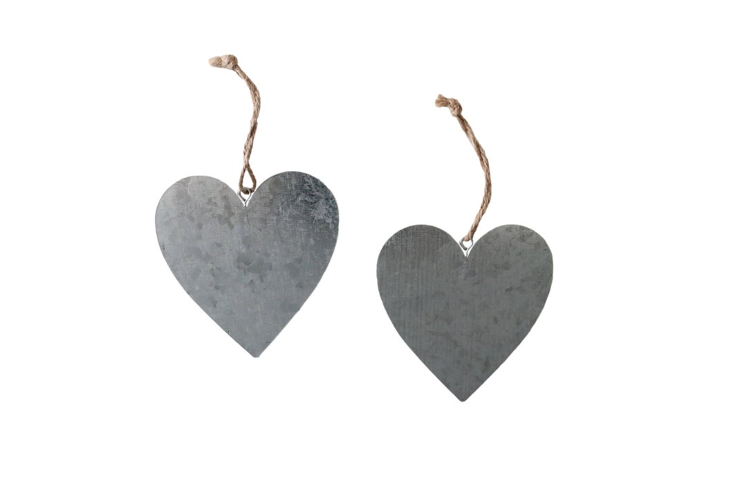Heart Shaped Tin Tags, Galvanized Metal Heart Ornaments, Heart Tags ...