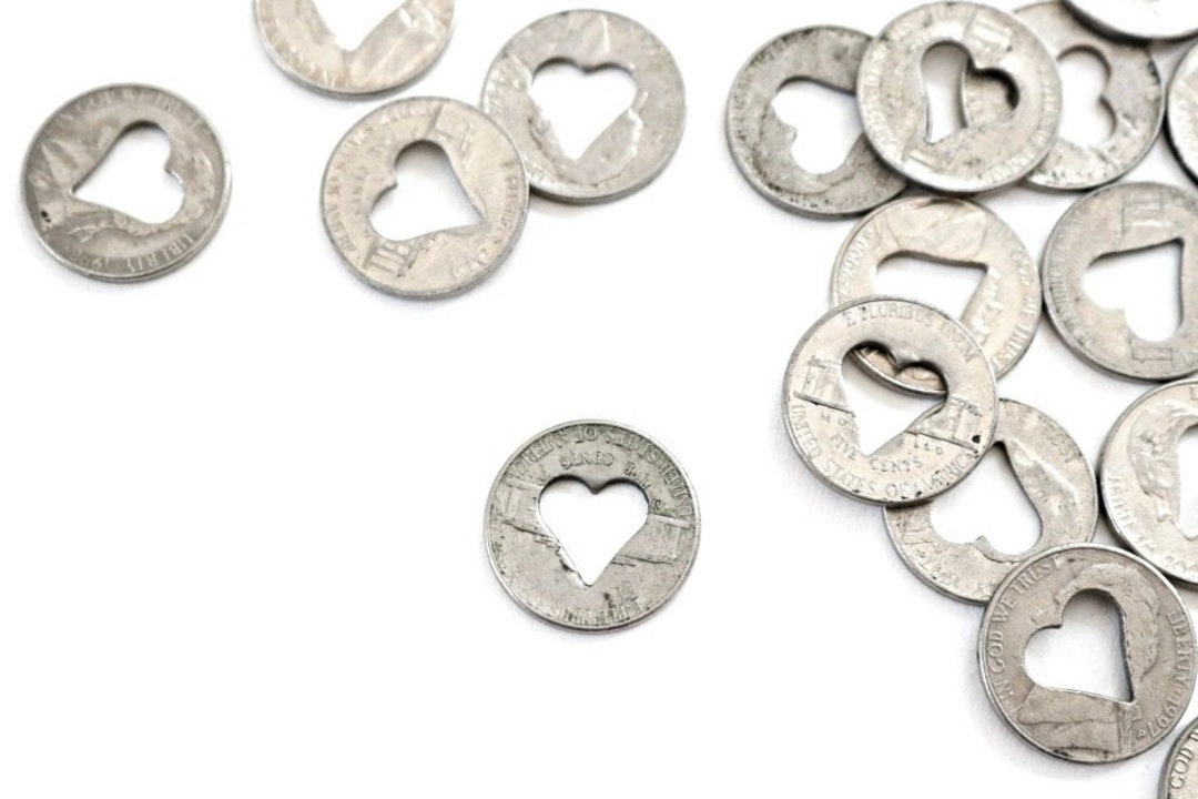 Nickel Heart Coin - 21st Anniversary Gift . Heart Charm, Heart Cutout ...