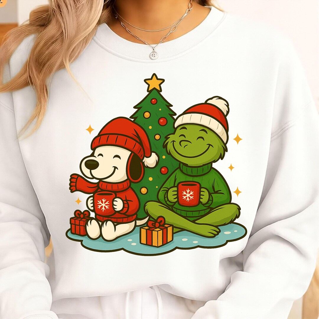 Snoopy and Grinch Christmas Tree PNG: Holiday Sweatshirt Design ...