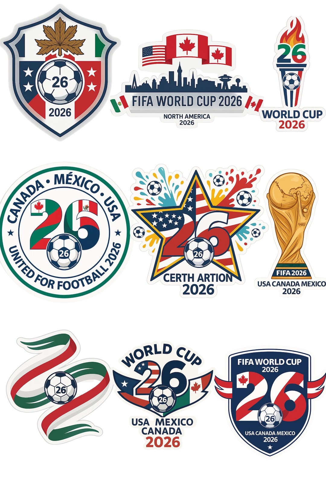 Pacote de Adesivos da Copa do Mundo 2026 – EUA, Canadá e México ...