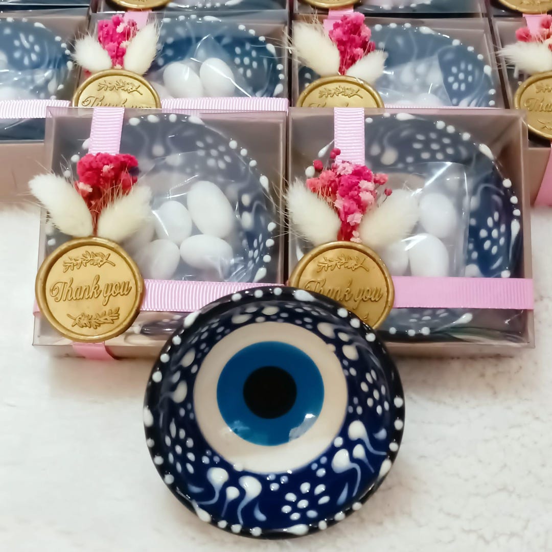 Handmade Evil Eye Ceramic Bowl: Pink Baby Shower Favor With Almond ...