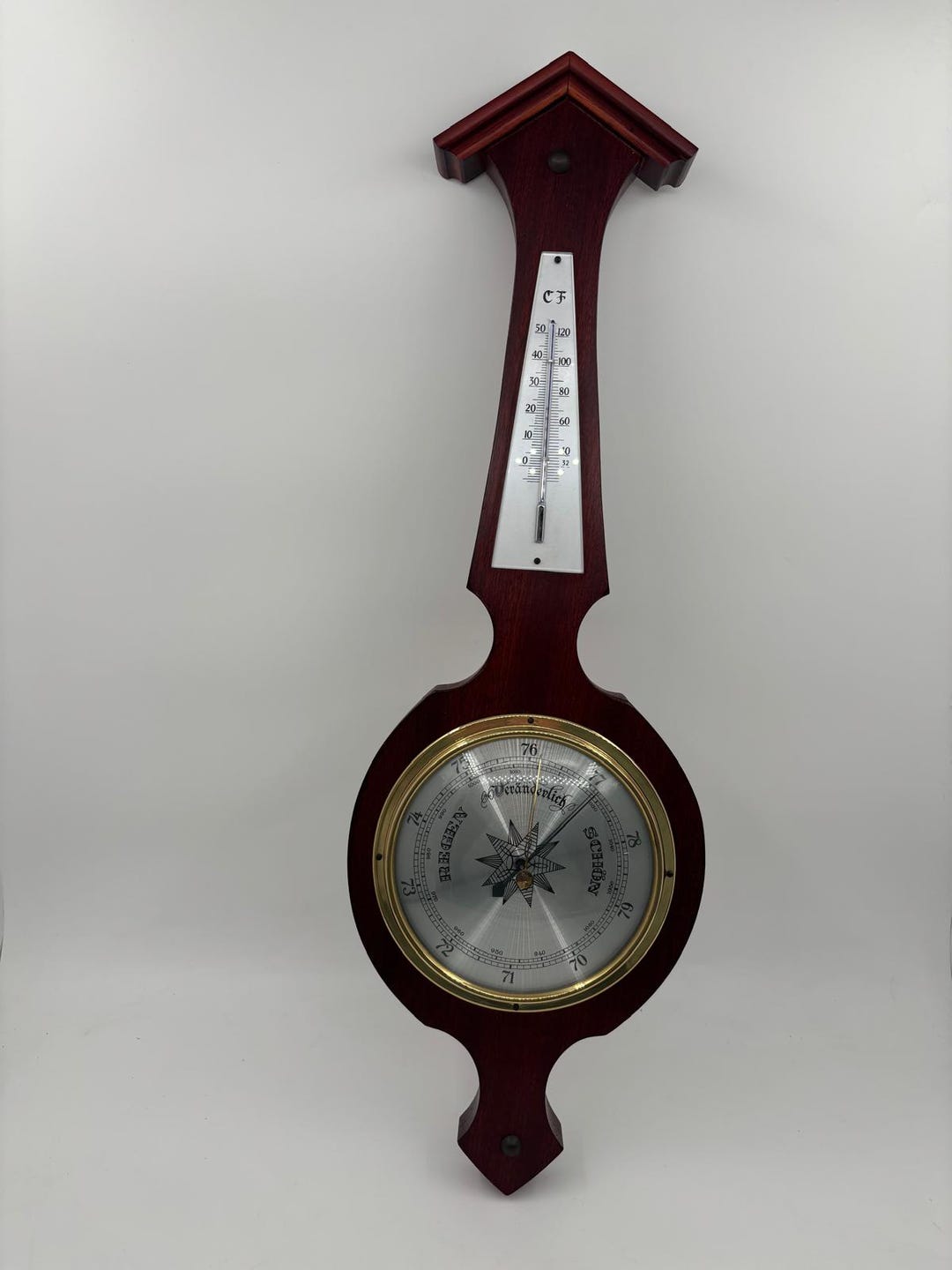 Barometer With Thermometer & Wall Clock – Reddish Wood Vintage Retro ...