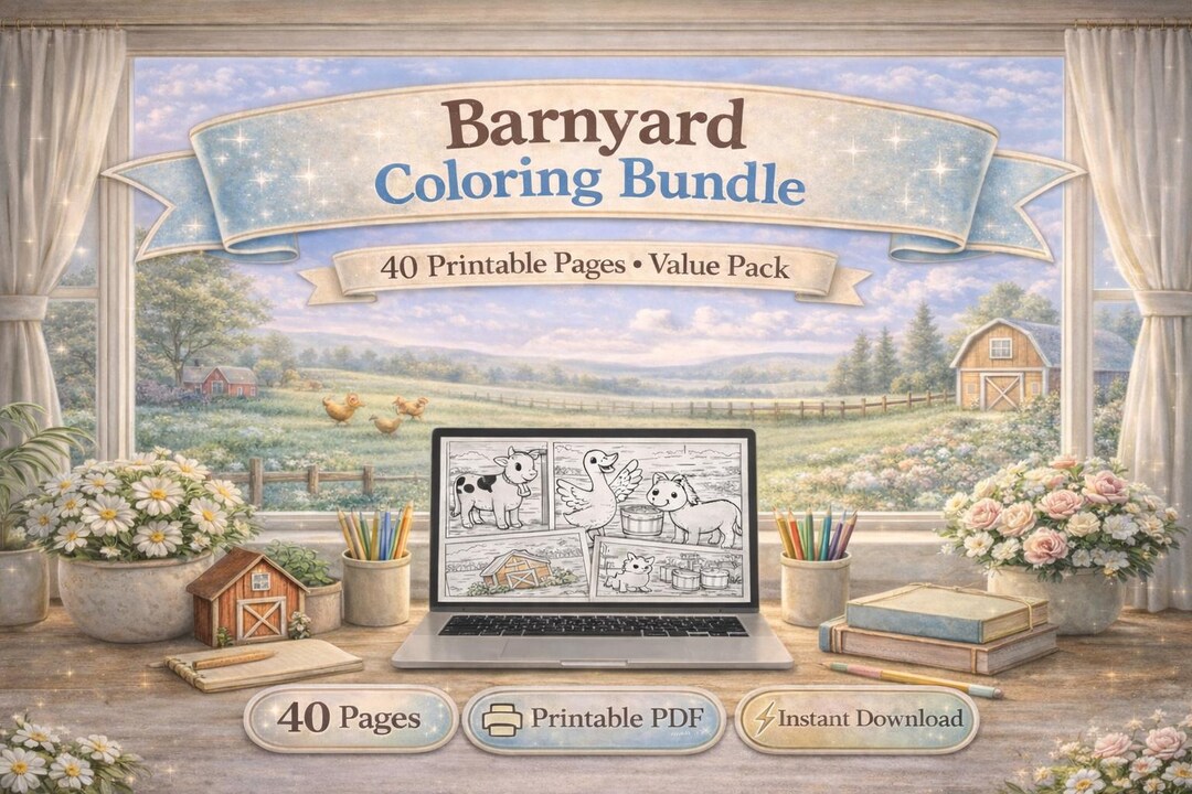 Barnyard Coloring Book Bundle for Kids | 40 Farm Animal Pages | Instant ...
