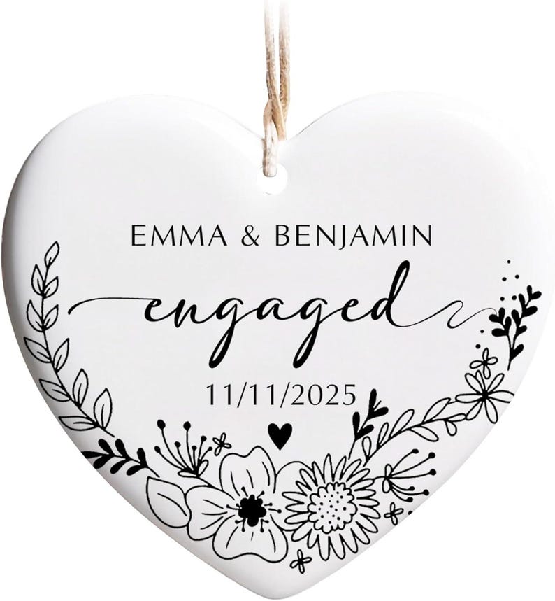 Custom Engagement Heart Ornament 2025 – Personalized Romantic Keepsake ...