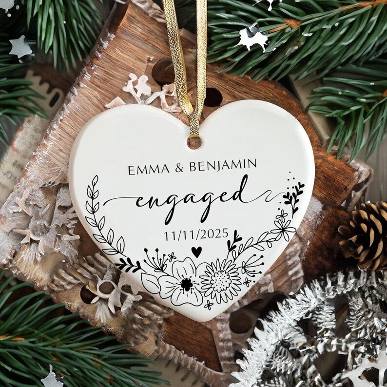 Custom Engagement Heart Ornament 2025 – Personalized Romantic Keepsake ...