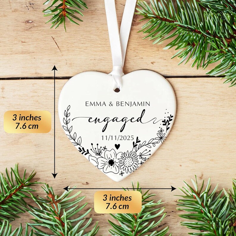 Custom Engagement Heart Ornament 2025 – Personalized Romantic Keepsake ...