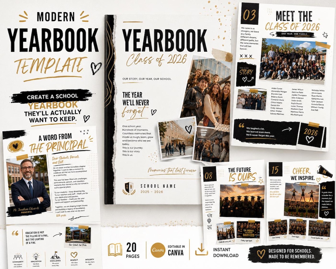 Editable Yearbook Canva Template, Class of 2026 School Memory Book ...