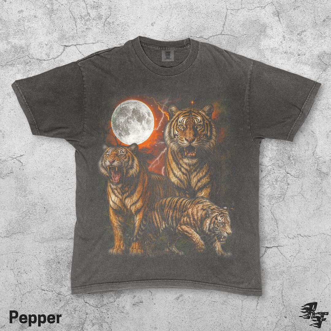 Vintage Tiger Trio Jungle Moon T-shirt, Animal Graphic Retro Tee, 90s ...