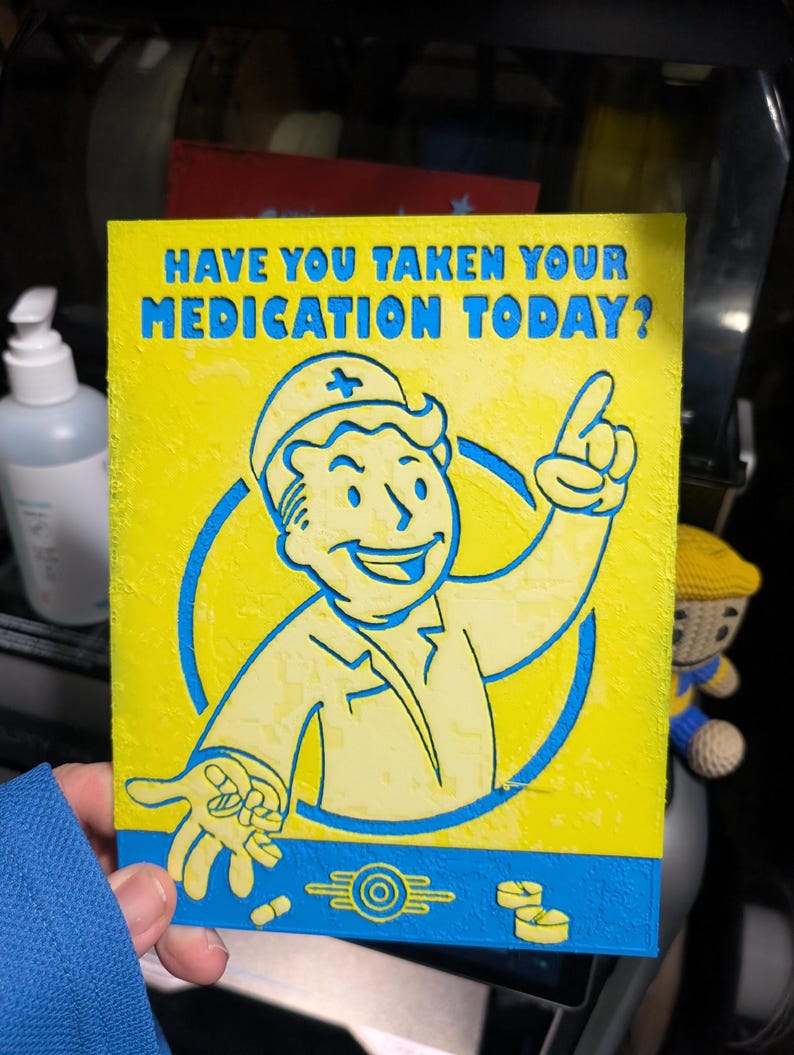 Vault Boy Medication Hueforge | 3D Printed Wall Art | Funny Mental ...