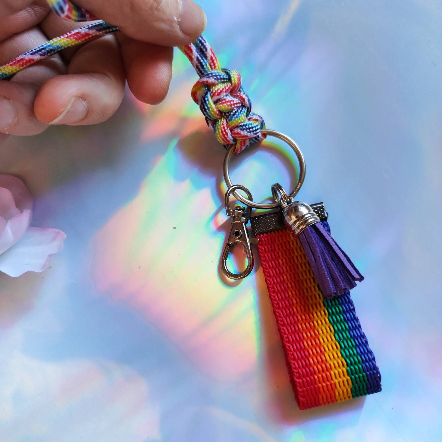 Rainbow Paracord Lanyard,id Holder, Pride Paracord Wrist Strap,lgbtq ...
