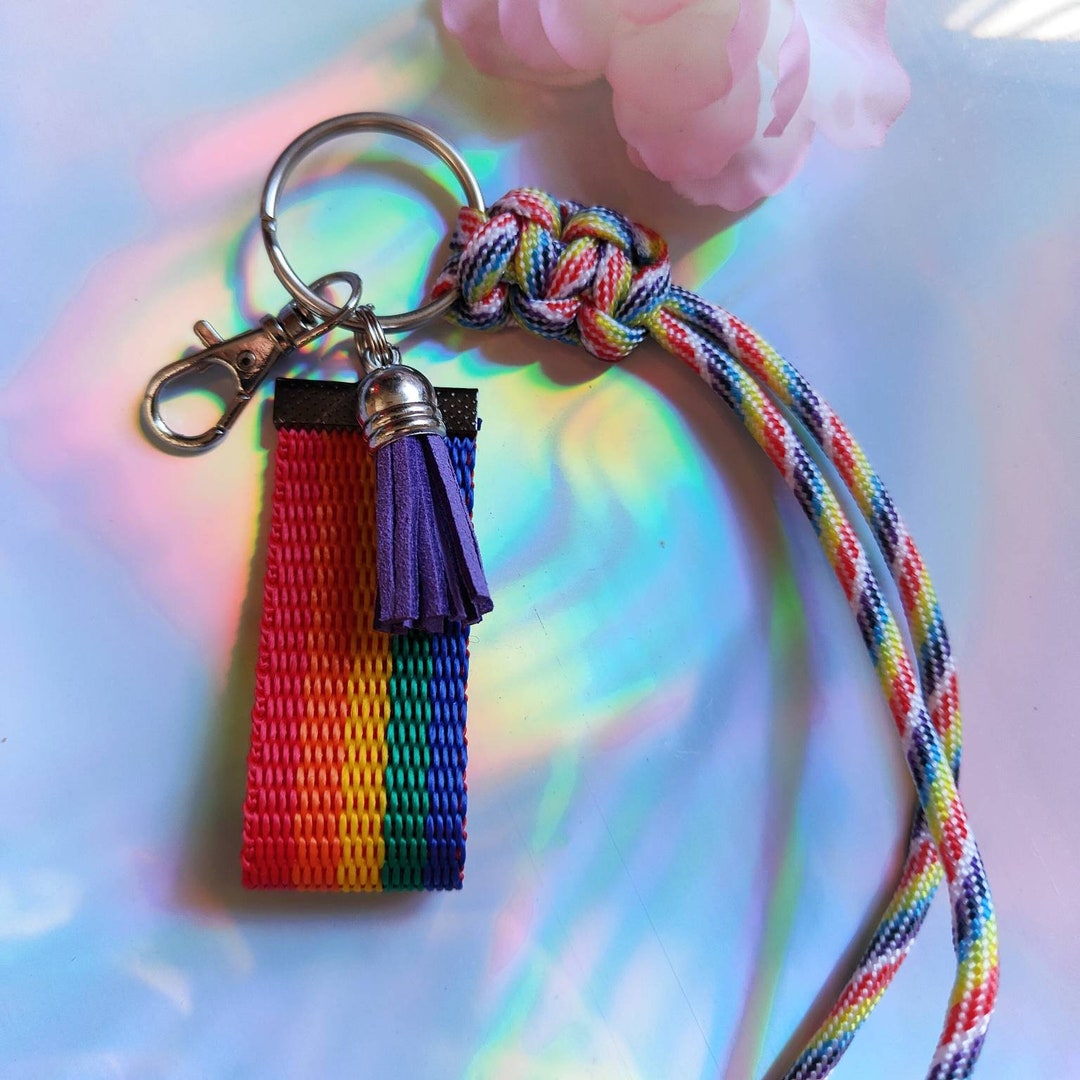 Rainbow Paracord Lanyard,id Holder, Pride Paracord Wrist Strap,lgbtq ...