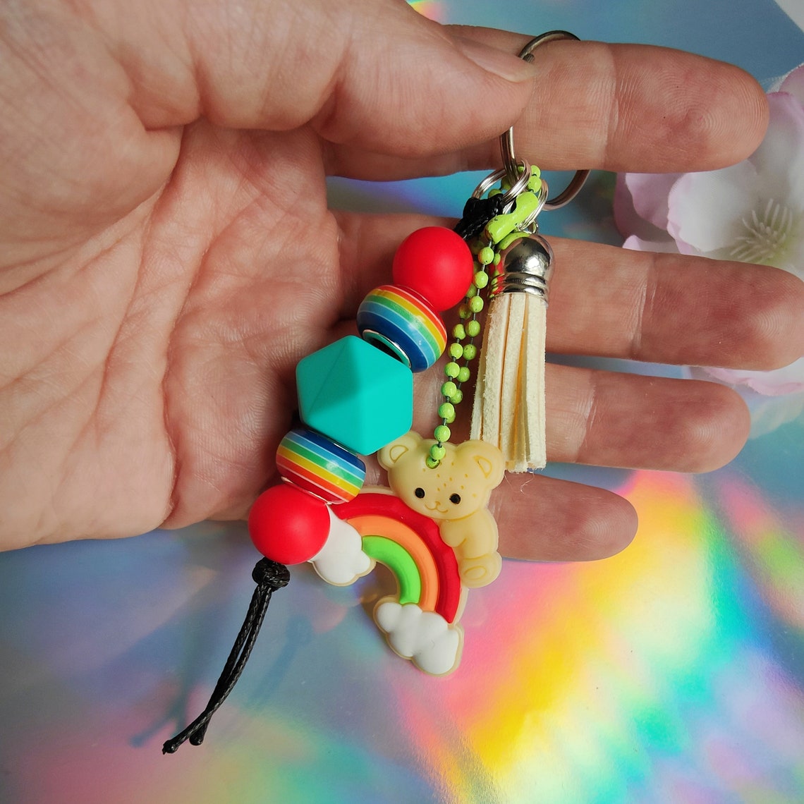Rainbow Beaded Keychain,rainbow Bag Charm,silicon Keychain, Women ...