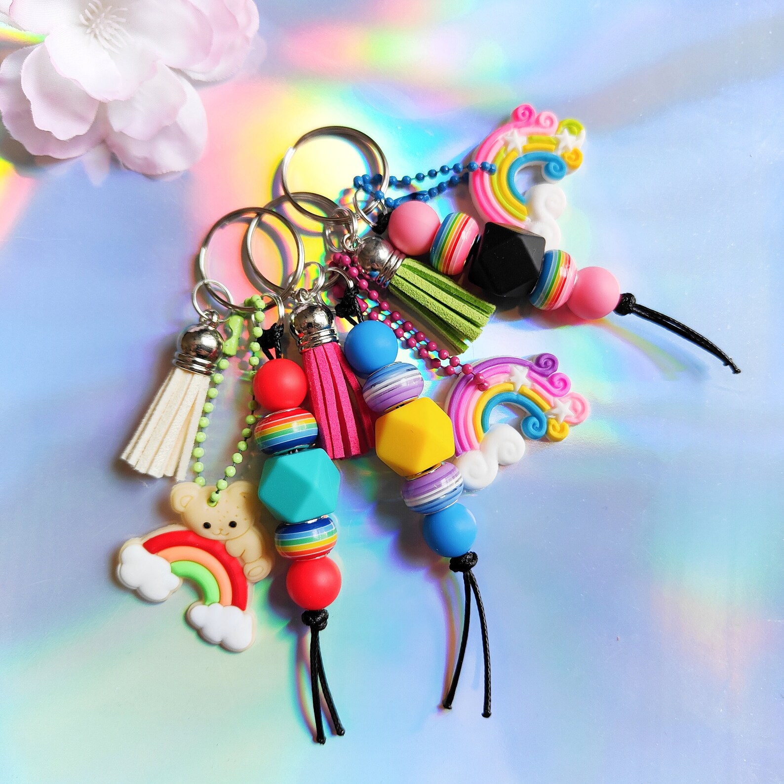 Rainbow Beaded Keychain,rainbow Bag Charm,silicon Keychain, Women ...