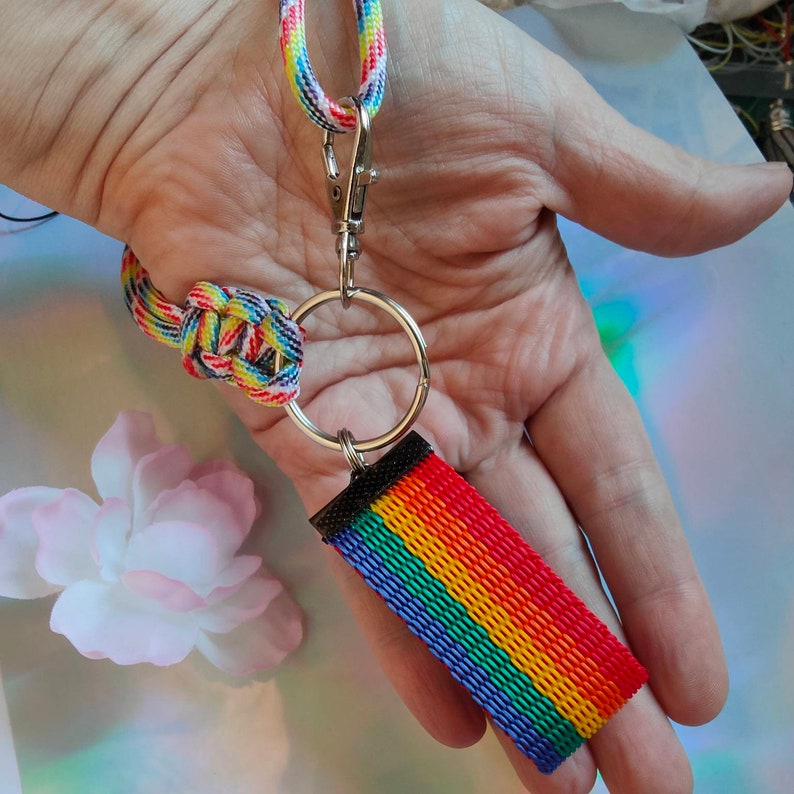 Rainbow Paracord Lanyard,id Holder, Pride Paracord Wrist Strap,lgbtq ...