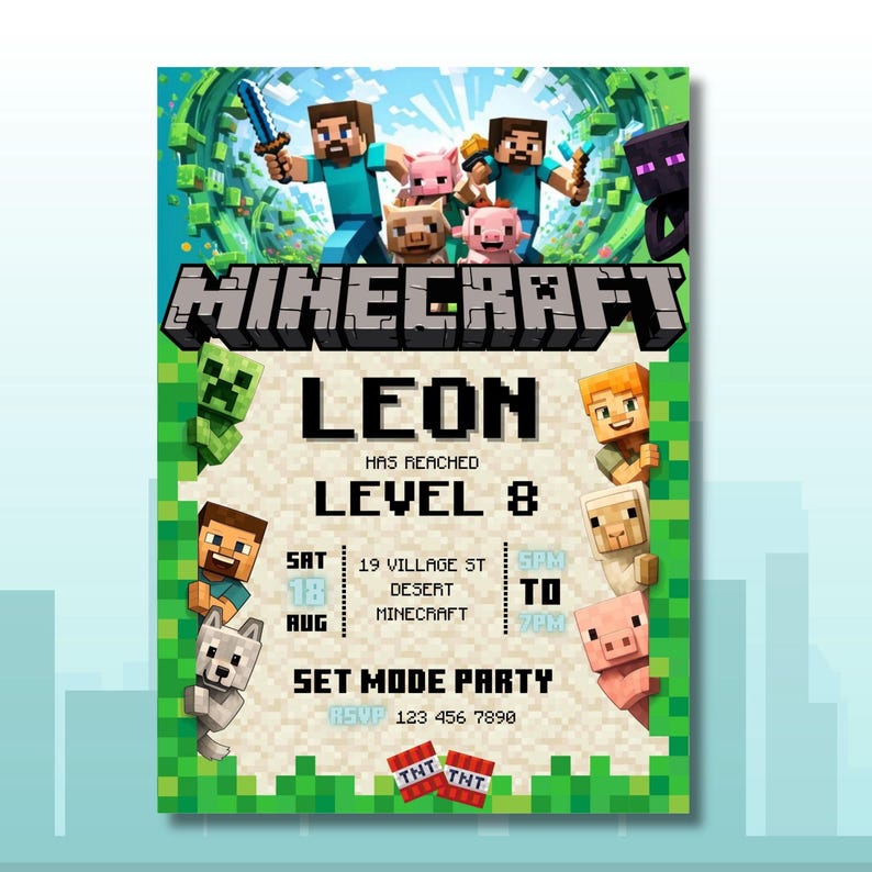 Editable Minecraft Birthday Party Invitation | Digital Gaming Themed ...