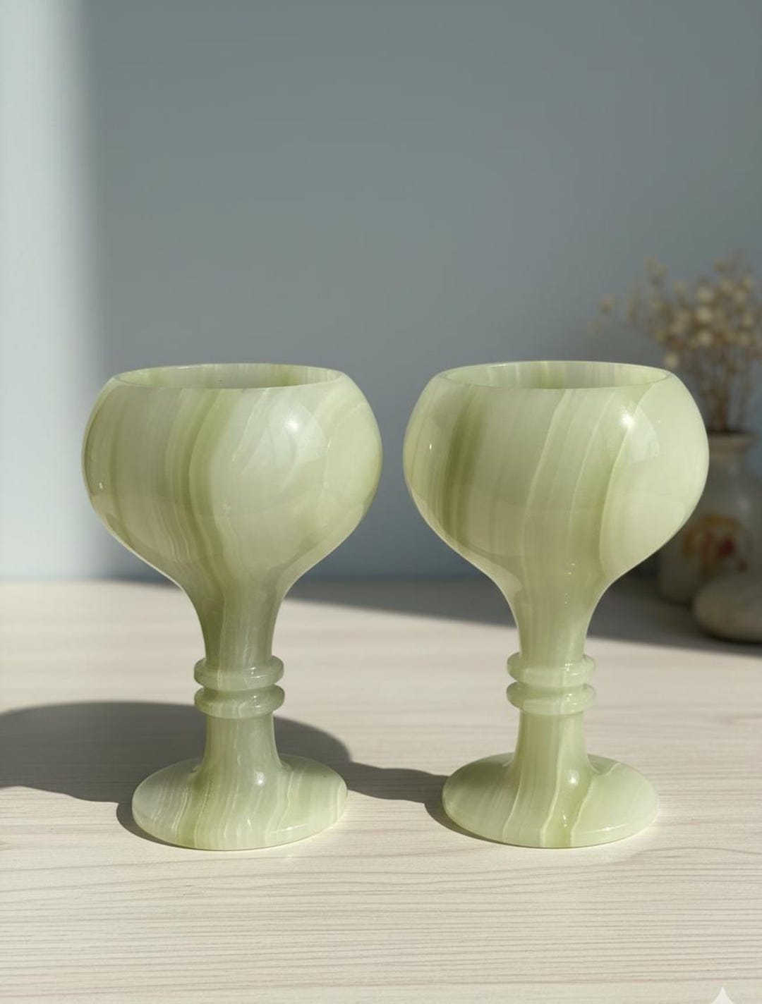 Hand-carved Green Onyx Stone Goblet – 360g Natural Decorative Chalice ...
