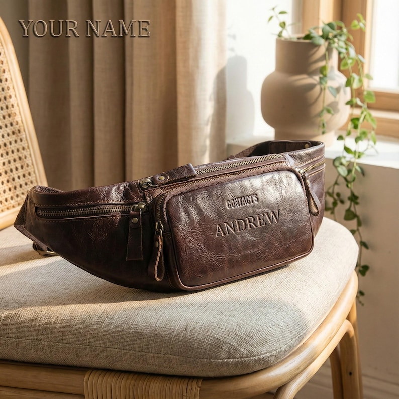Personalized Leather Fanny Pack - Custom Crossbody Bum Bag - Leather ...