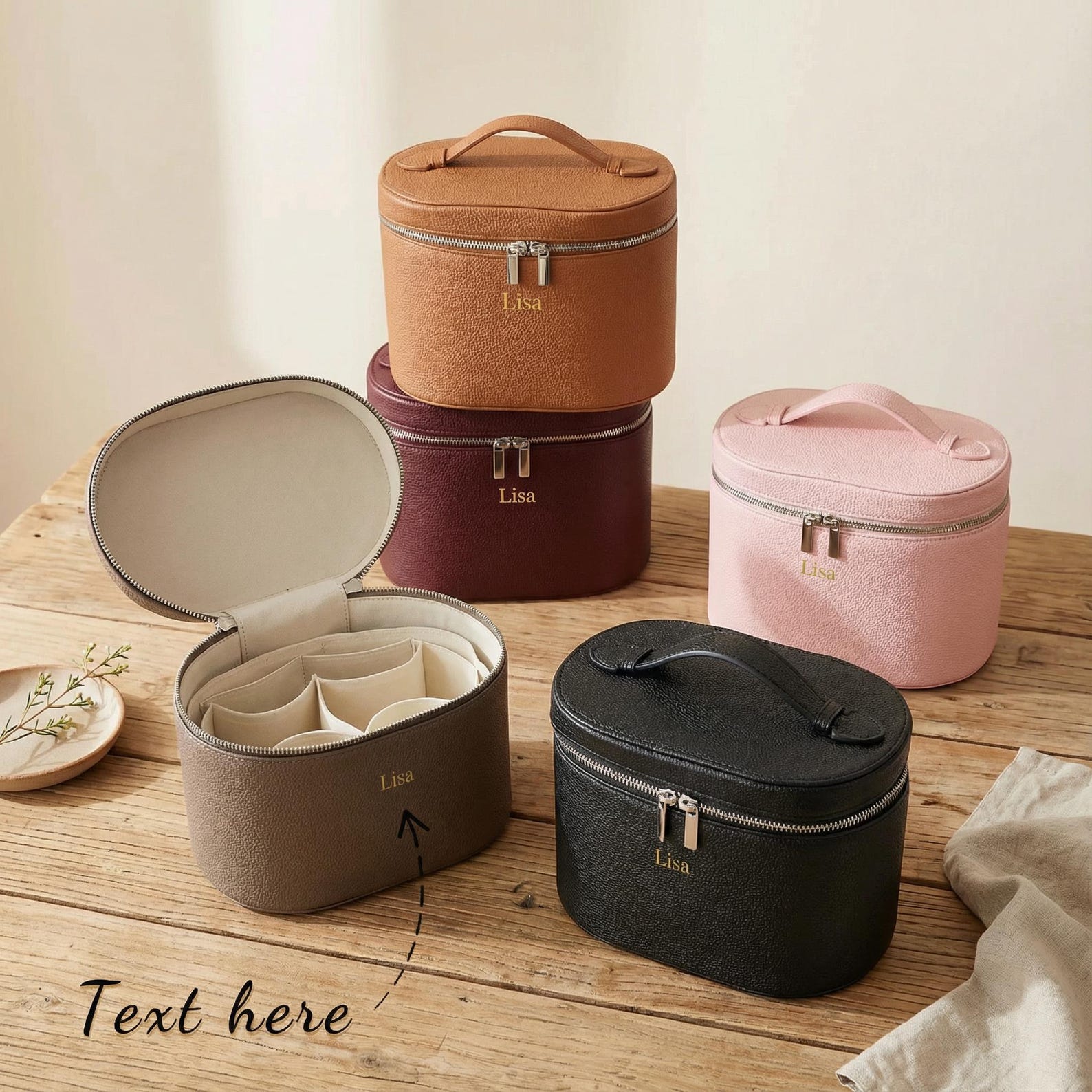 Custom Make up Bag, Travel Makeup Organizer, Leather Cosmetic Pouch ...