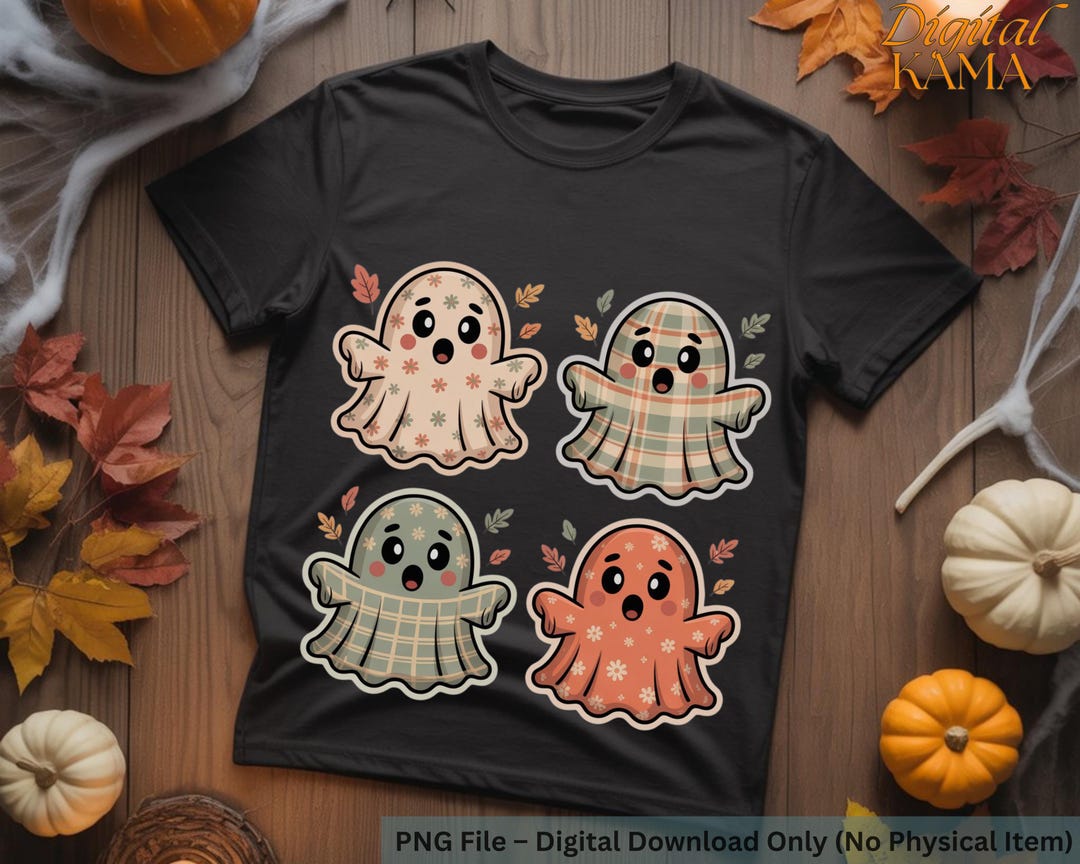Fall Plaid Ghost PNG Bundle: Retro Halloween Clipart (digital Download ...