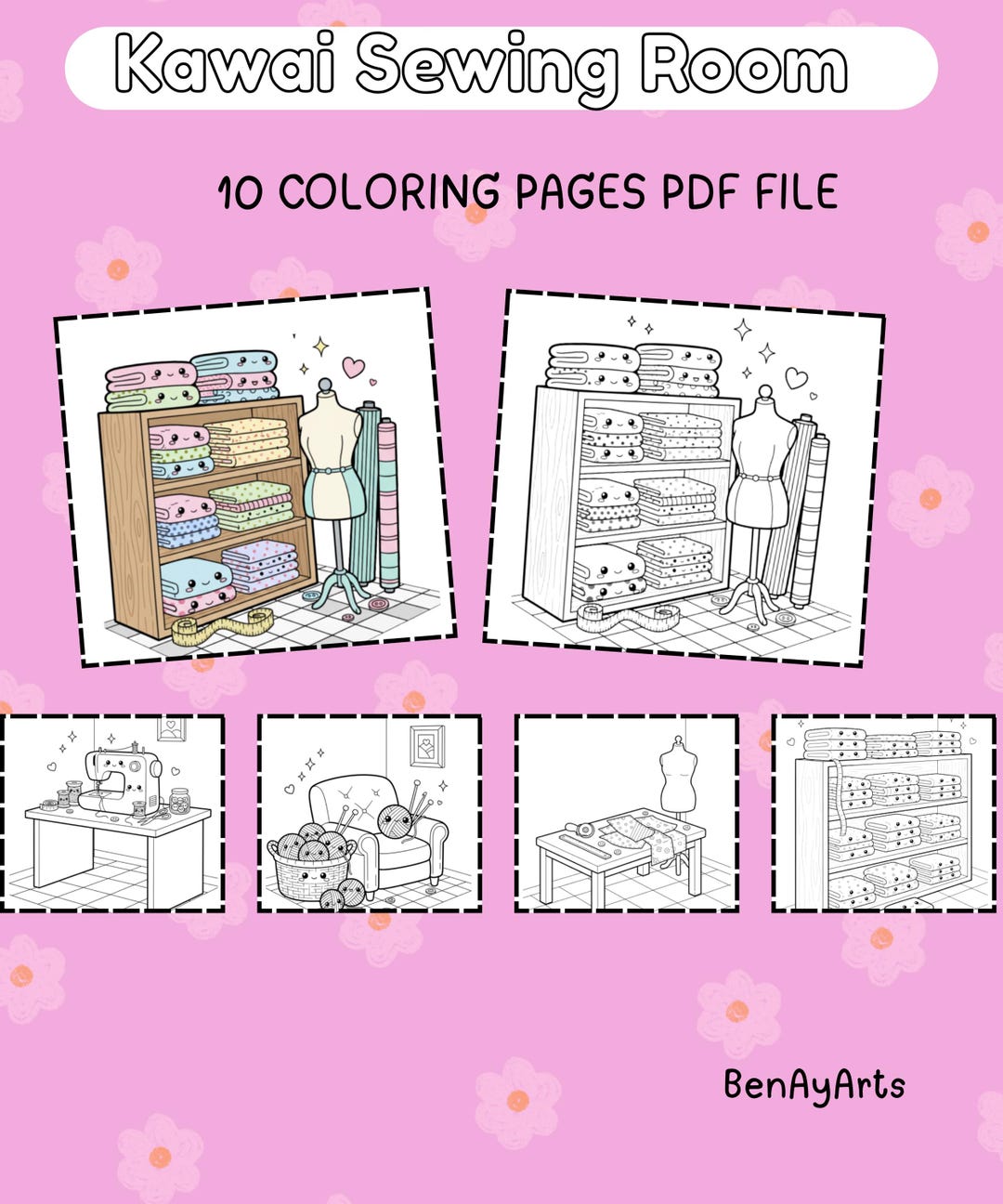 Kawai Sewing Room : Super Cute Sewing Room Characters Coloring Book| A4 ...