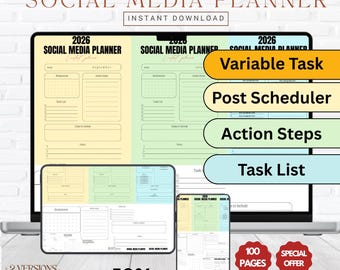 2026 Social Media Planner Printable PDF, 100 Pages Instagram Tiktok ...