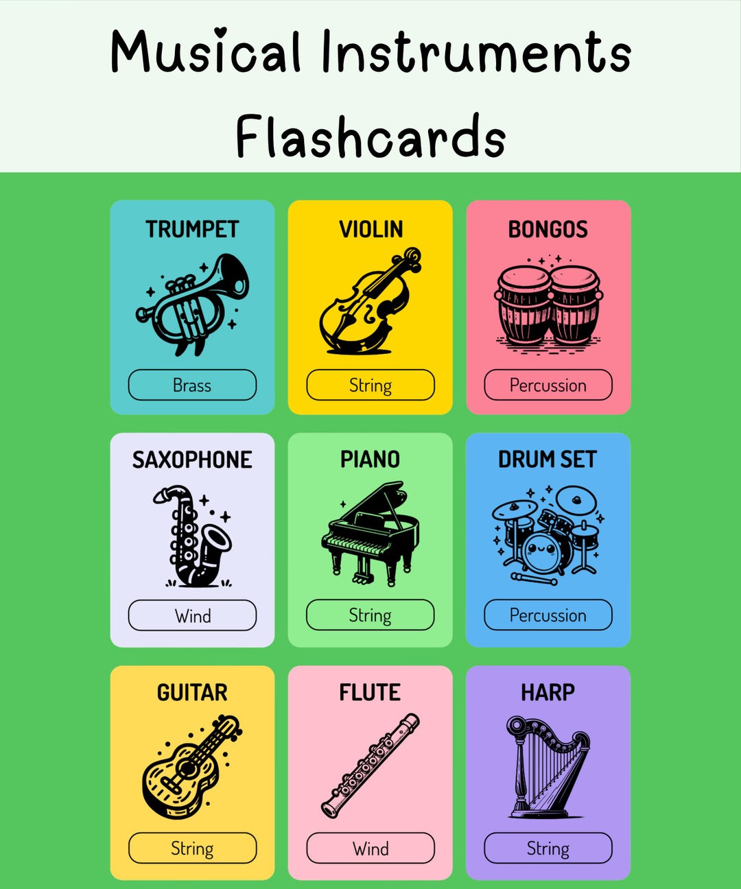 Musical Instruments Flash Cards | Toddler Printable Activity ...