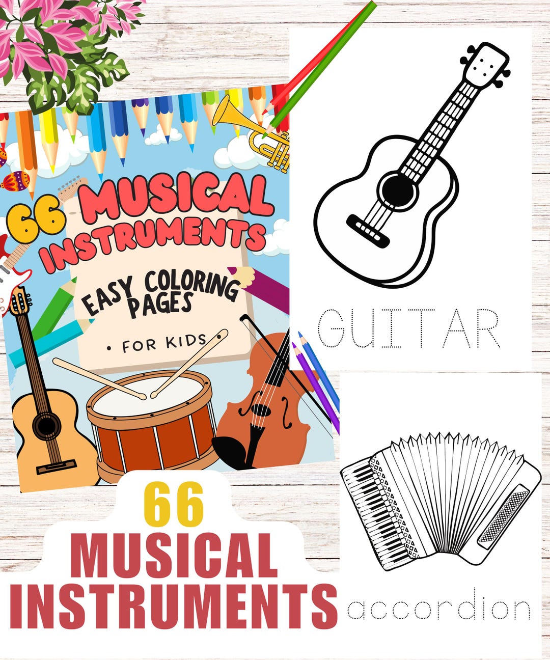 66 Musical Instrument Coloring Book for Kids | 66+ Pages (printable PDF ...