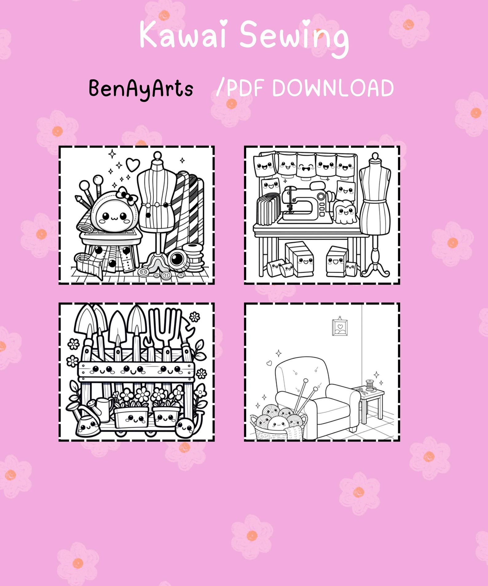 Kawai Sewing Room : Super Cute Sewing Room Characters Coloring Book| A4 ...