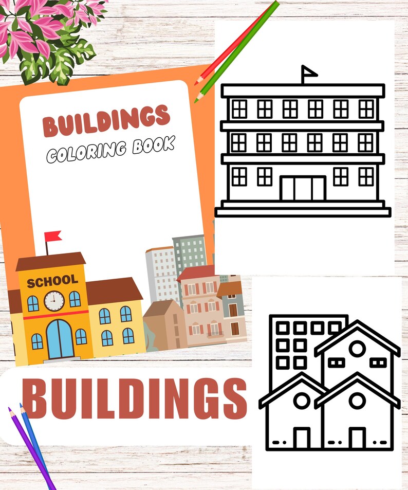 Buildings Coloring Book, Classic Facades, Urban Designs (printable PDF ...