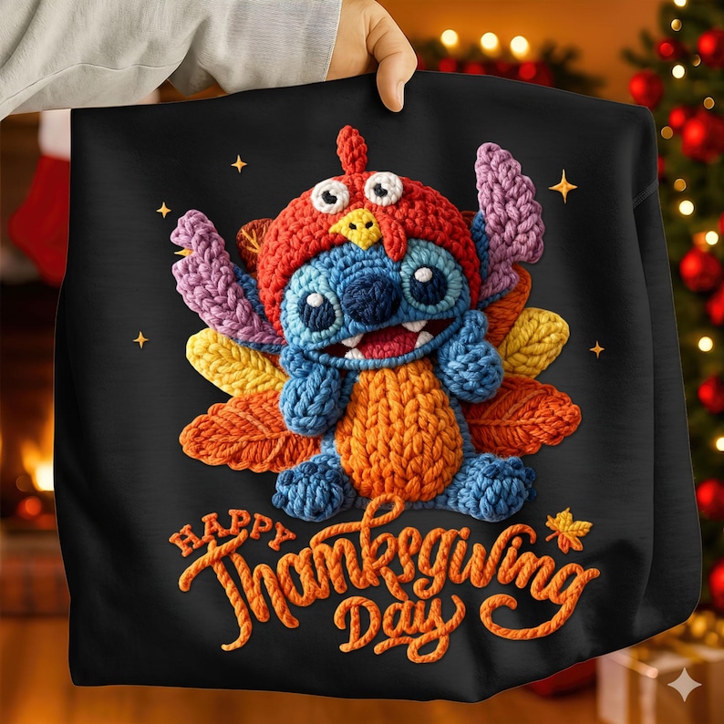 Stitch Faux Crochet Png, Latch Hook Yarn Thanksgiving Png, Cartoon ...