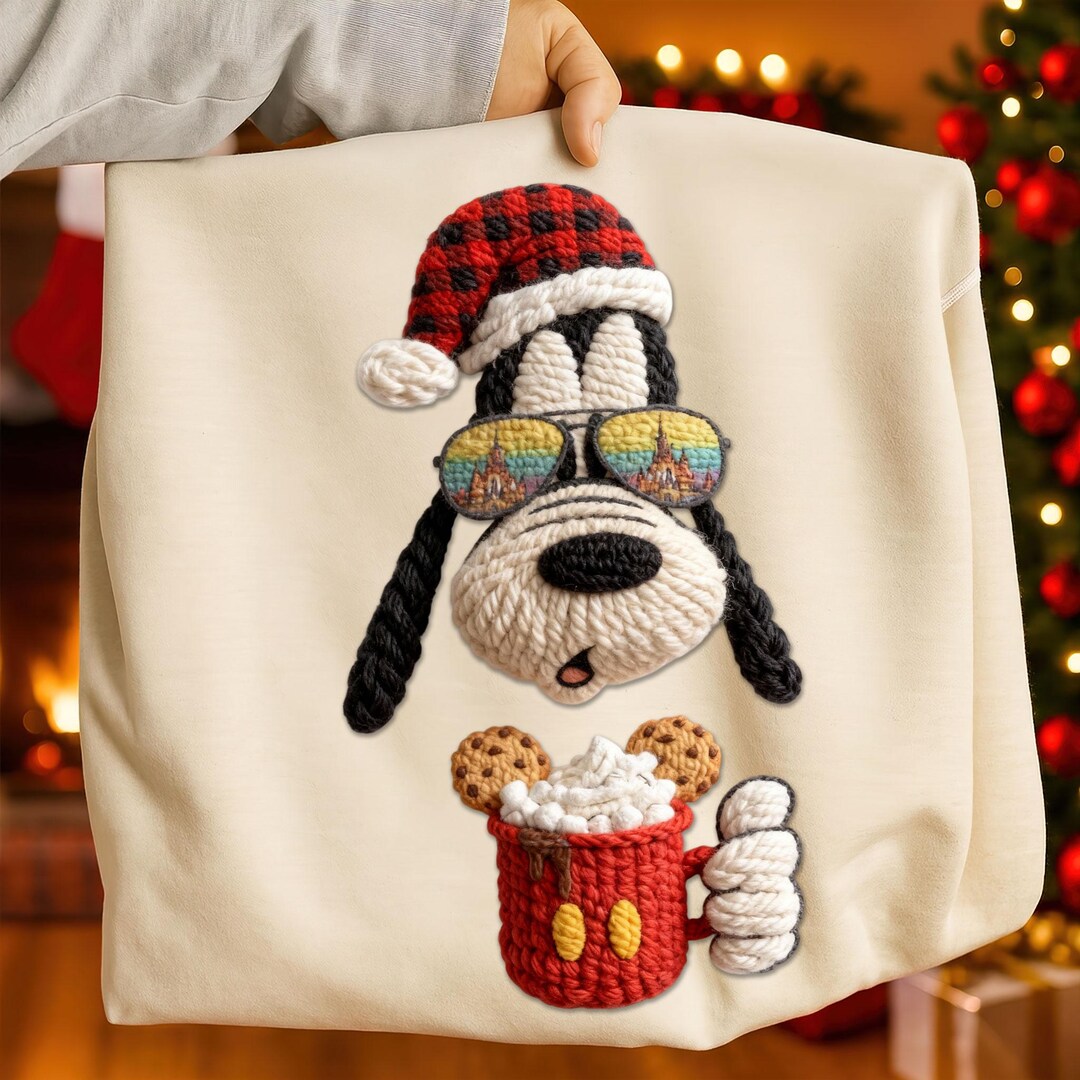 Goofy Hot Cocoa Faux Crochet PNG, Disneyland Christmas Latch Hook Yarn ...