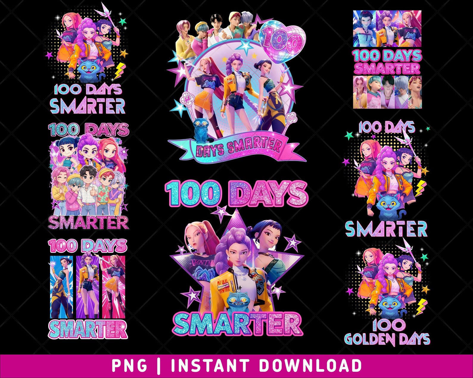 100 Days Smarter K-pop Demon Hunters Bundle PNG, 100 Days of School Png Bundle, 100 Days Huntrix ...