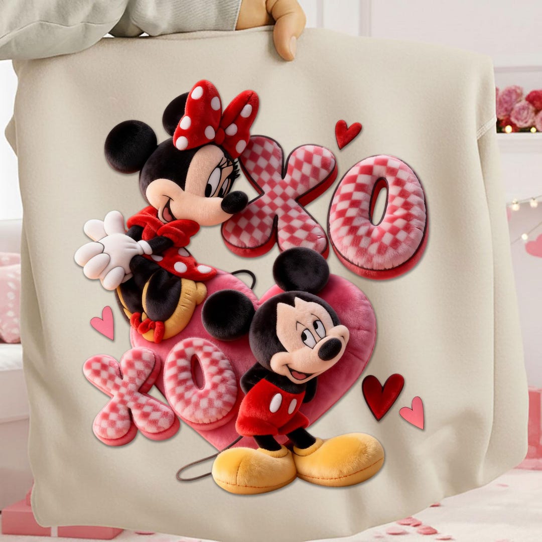 Mickey Minnie Mouse Valentine XOXO Puffy Checkered Heart Pattern PNG ...