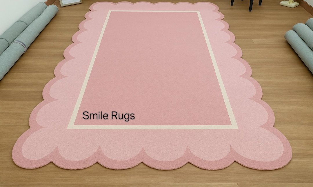 Smile Rugs Pink Scalloped Edge Rug – Cute Aesthetic Area Rug, Soft ...
