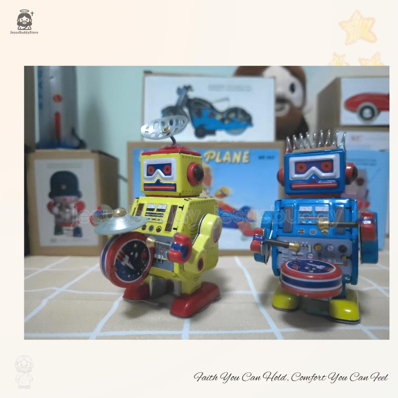 Vintage Tin Wind-up Robots -retro 80s-style Collectible Toys With Box ...