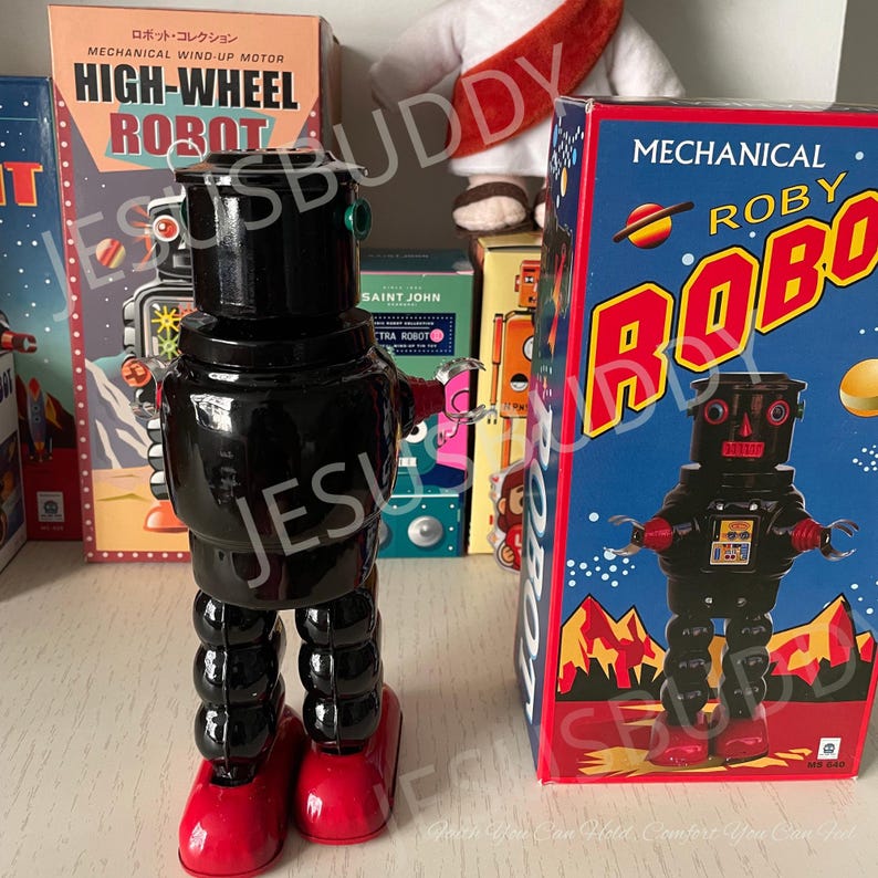 Big Vintage Robby Robot 22cm – Wind-up Tin Toy Walking & Head-shaking ...