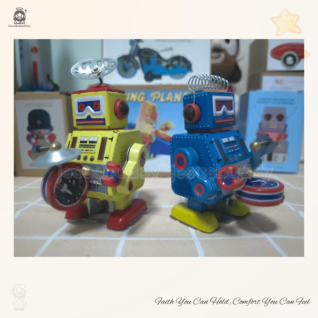 Vintage Tin Wind-up Robots -retro 80s-style Collectible Toys With Box ...