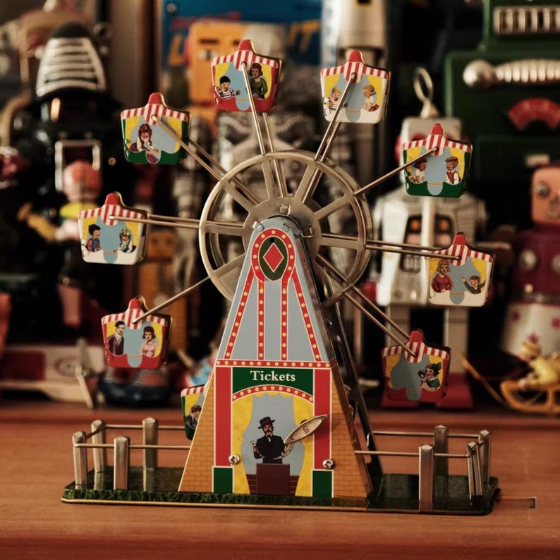 Vintage Tin Wind up Ferris Wheel Music Box • Over the Rainbow • Retro ...