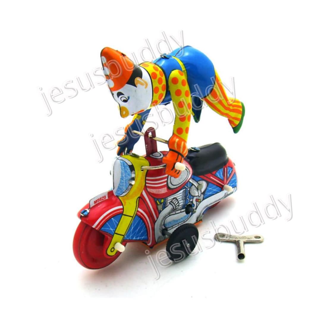 Vintage Tin Wind-up Clown Motorcycle Toy, 1980s–90s Shanghai Factory ...