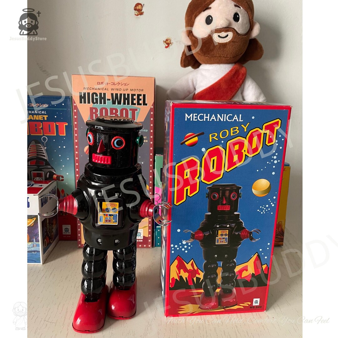 Big Vintage Robby Robot 22cm – Wind-up Tin Toy Walking & Head-shaking ...