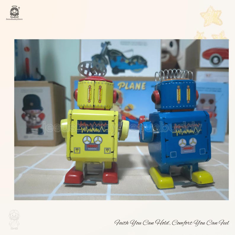 Vintage Tin Wind-up Robots -retro 80s-style Collectible Toys With Box ...