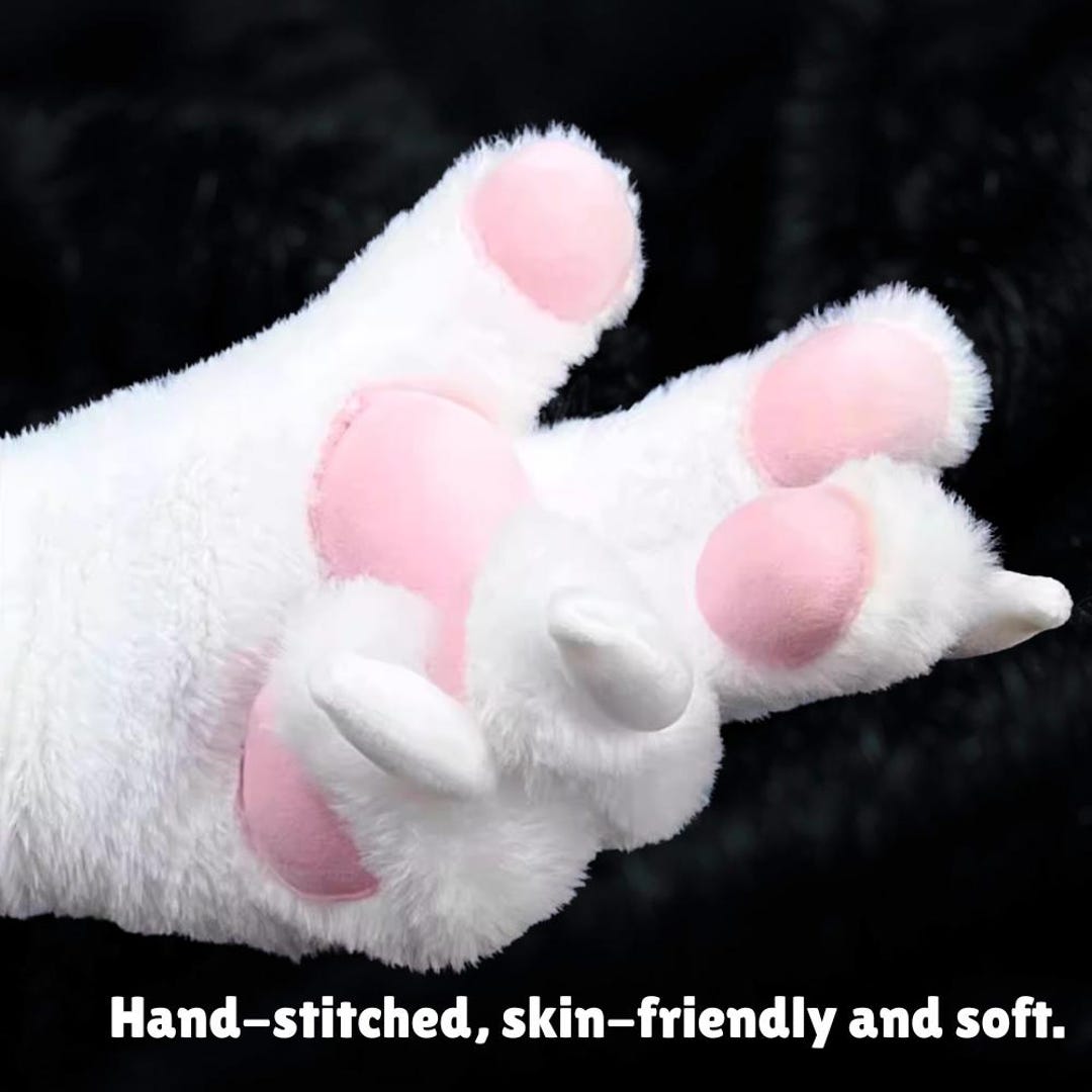 Five-toe Beast Paw Gloves, Plush Furry Cosplay Paws, Color Block Paw ...