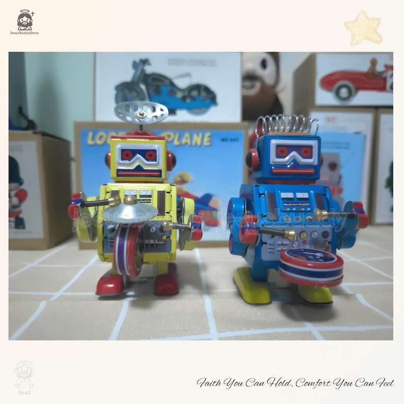 Vintage Tin Wind-up Robots -retro 80s-style Collectible Toys With Box ...