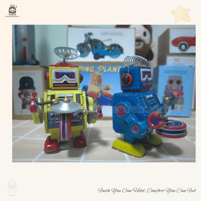 Vintage Tin Wind-up Robots -retro 80s-style Collectible Toys With Box ...