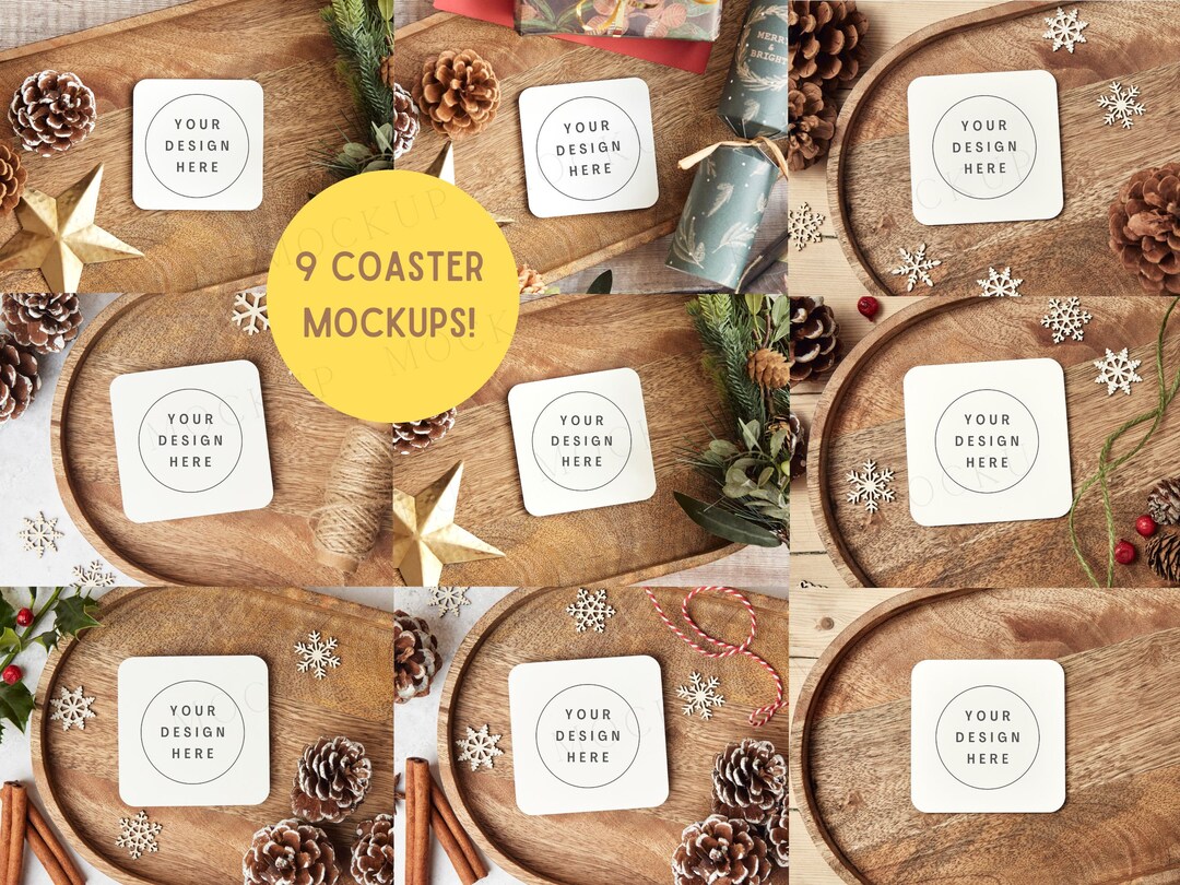 Christmas Holidays Coaster Mockups, Bestseller Bundle! White Square ...