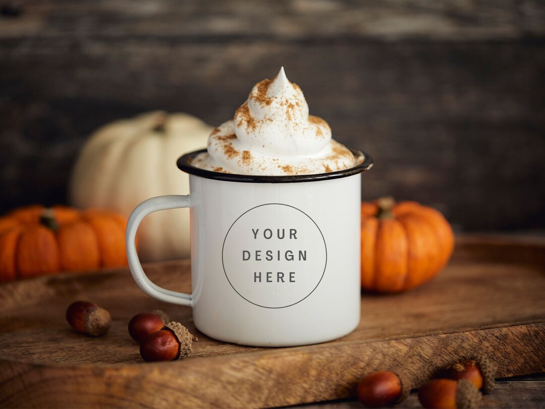 New *HALLOWEEN / FALL* Mock Ups. Enamel Camping Mug. Pumpkin Spiced ...