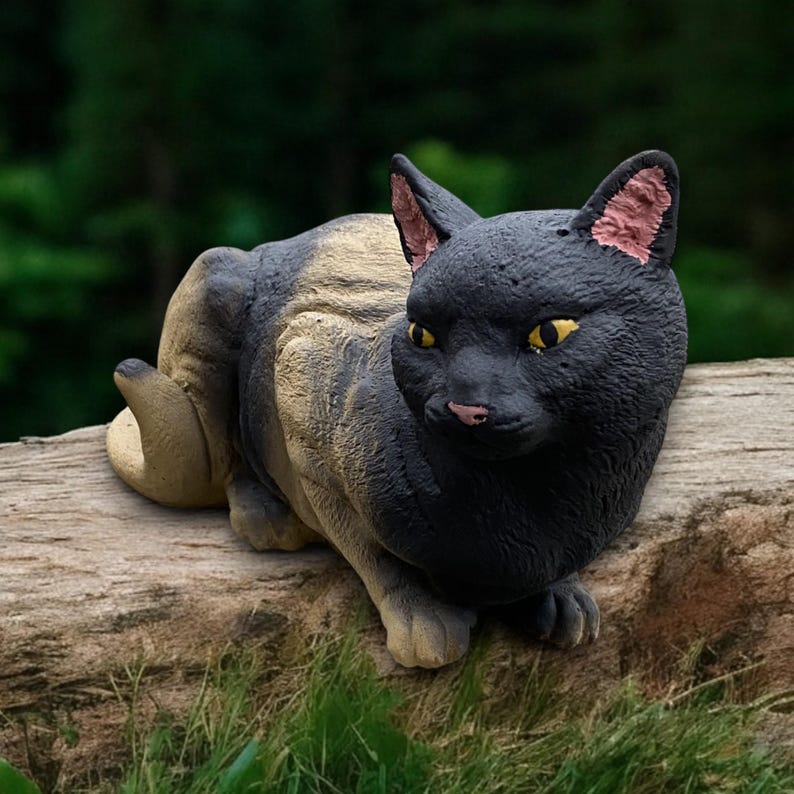 Concrete Kitty Statue Stone Cat Figurine Outdoor Kitten Sculpture ...