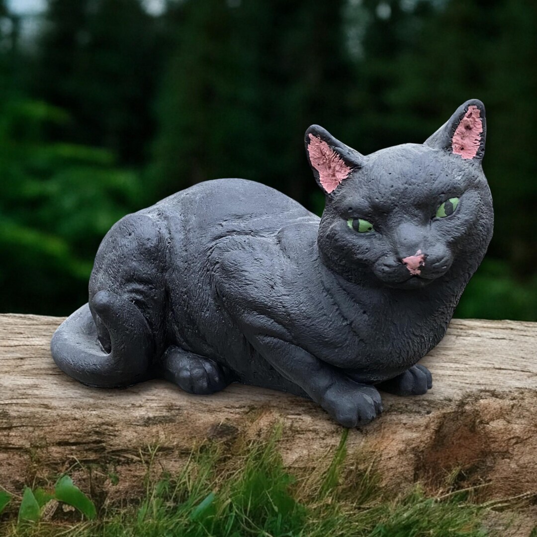 Concrete Black Siamese Cat Statue Elegant Feline Sculpture Garden Cat ...